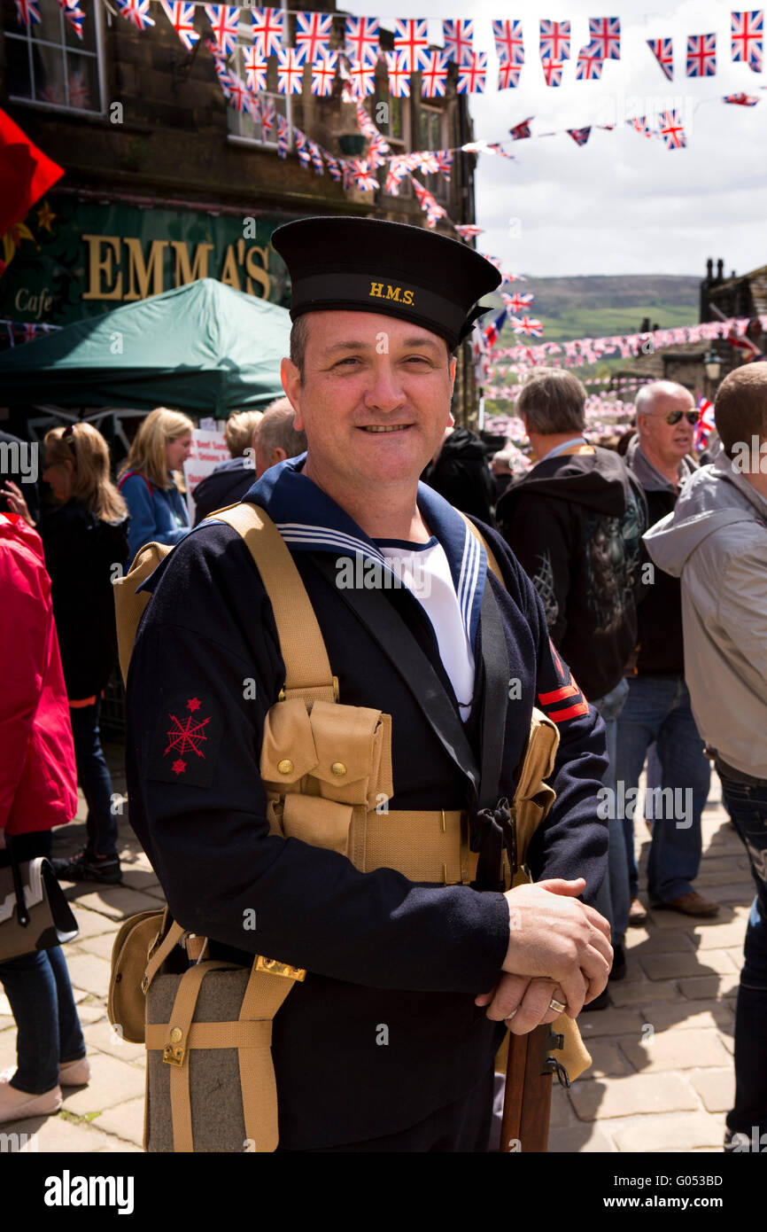 UK, England, Yorkshire, Haworth 40s Weekend, Main Street, sailor Sean ...