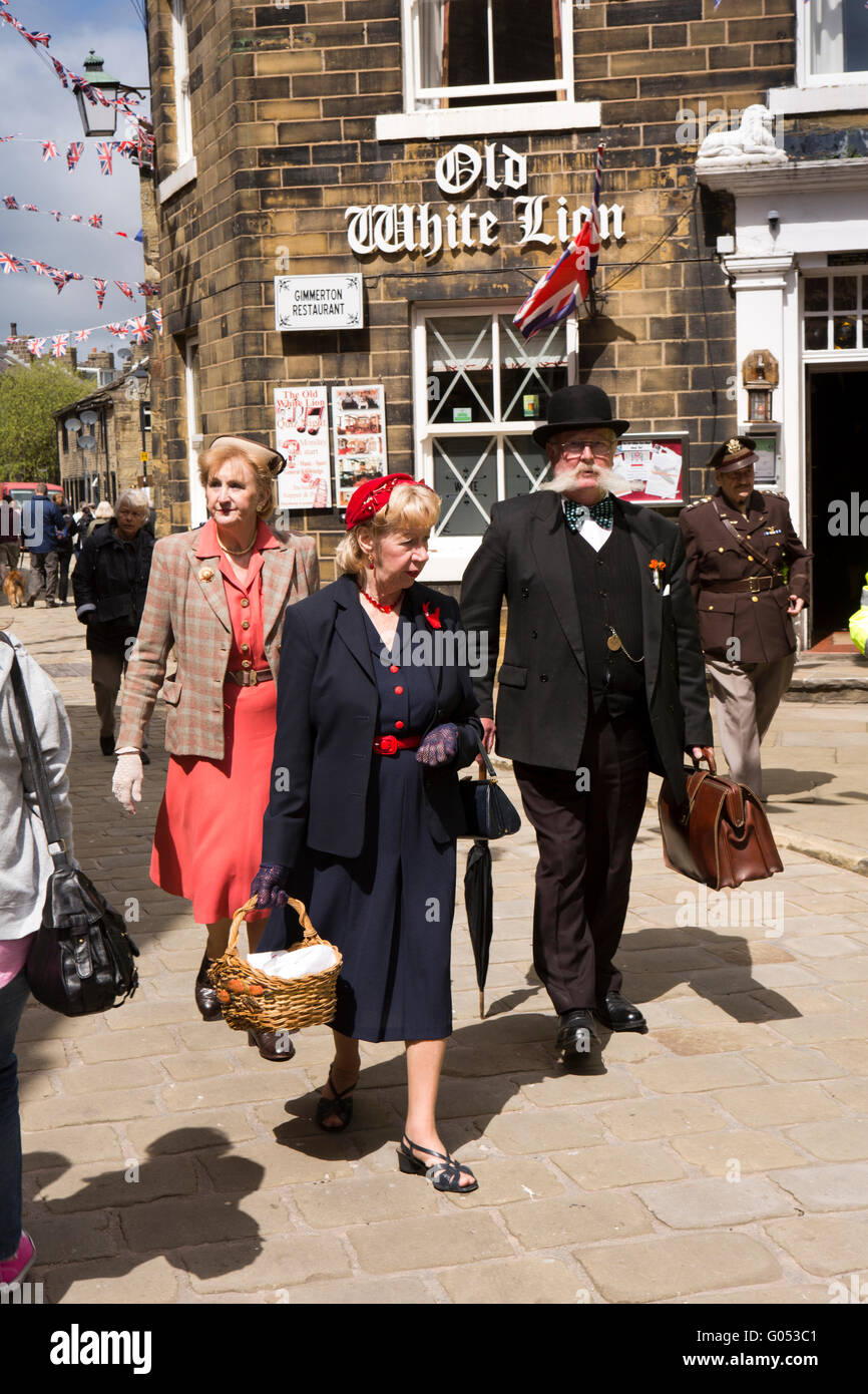 UK, England, Yorkshire, Haworth 40s Weekend, Main Street, visitors in ...