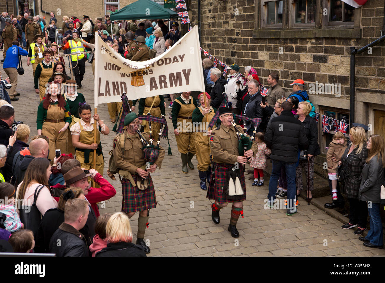 UK, England, Yorkshire, Haworth 40s Weekend, main street, Land Army ...