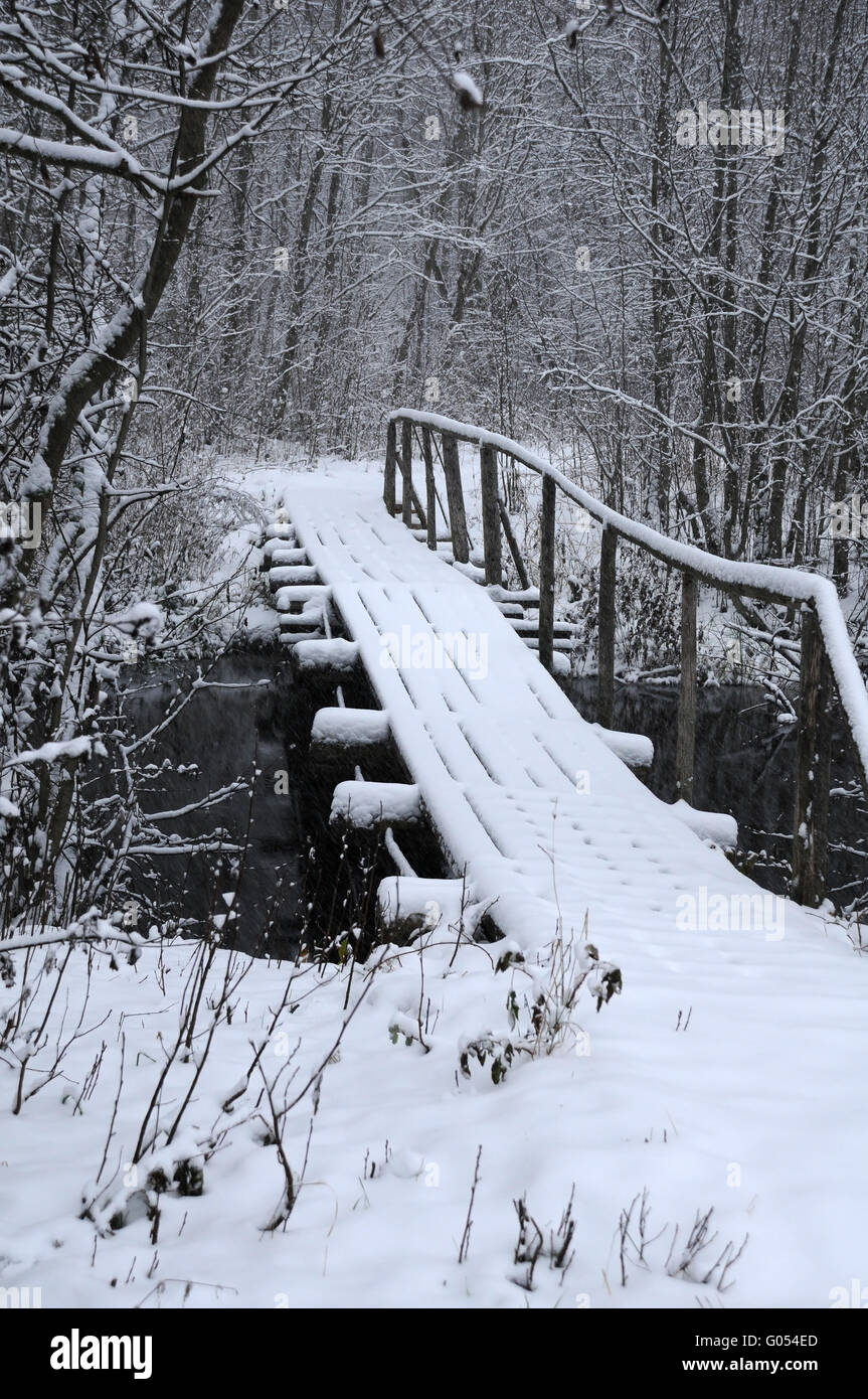 Bridge Over River in the Winter Stock Photo - Alamy