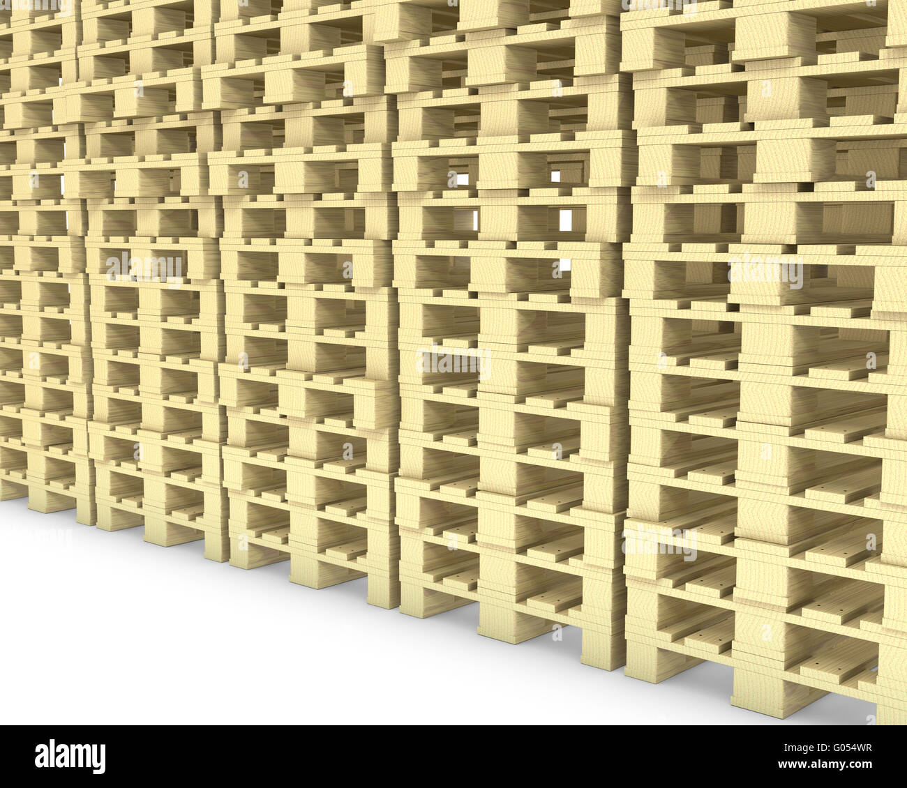 Large group of wooden pallets isolated on white background Stock Photo ...