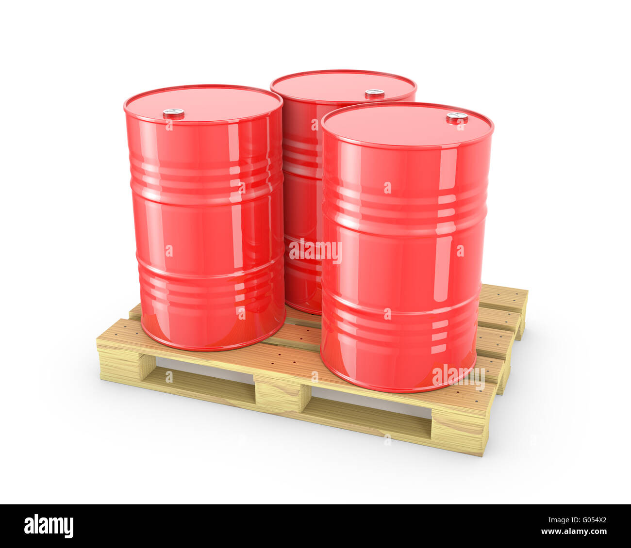 Three red barrels on a pallet isolated on white background Stock Photo ...