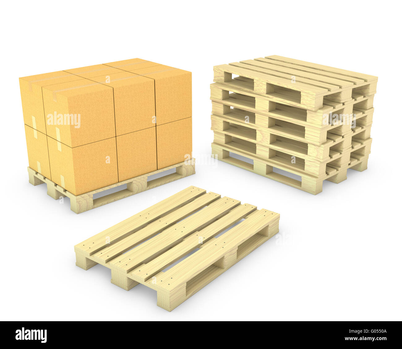 Stack of cardboard boxes and stack of pallets Stock Photo - Alamy