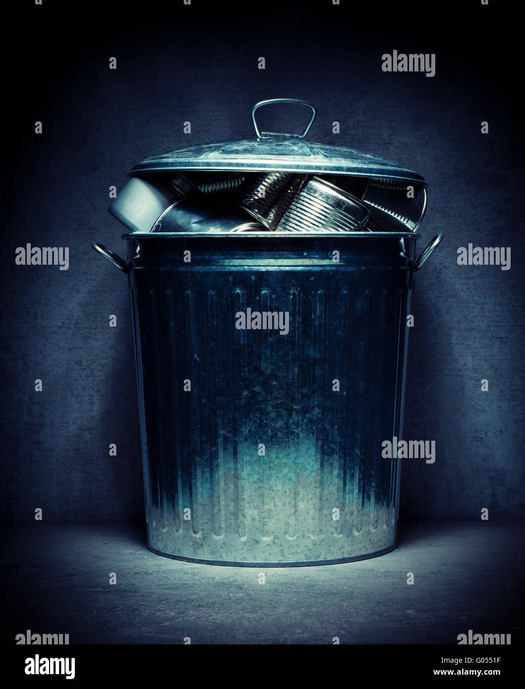 Metal recycling in trash can. Environmental still life. Concept of ...