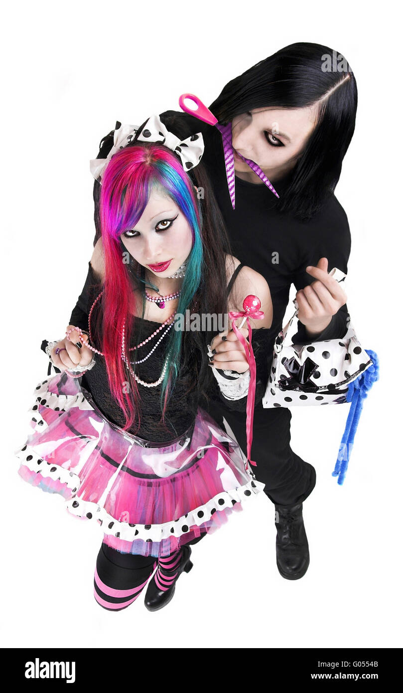 2 Gothic Models posing on a white background Stock Photo - Alamy