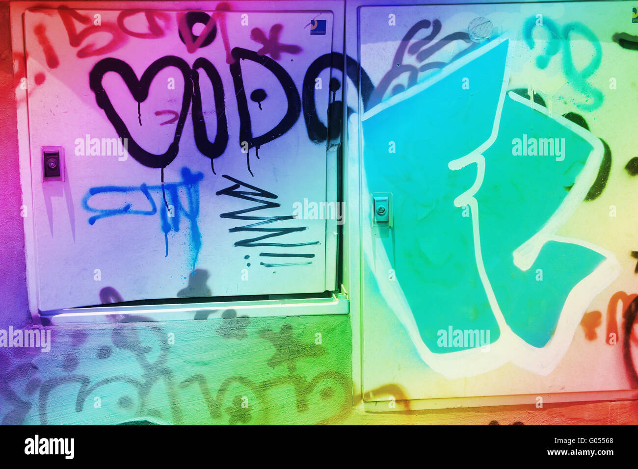 rainbow colored graffiti on an electrical box Stock Photo - Alamy