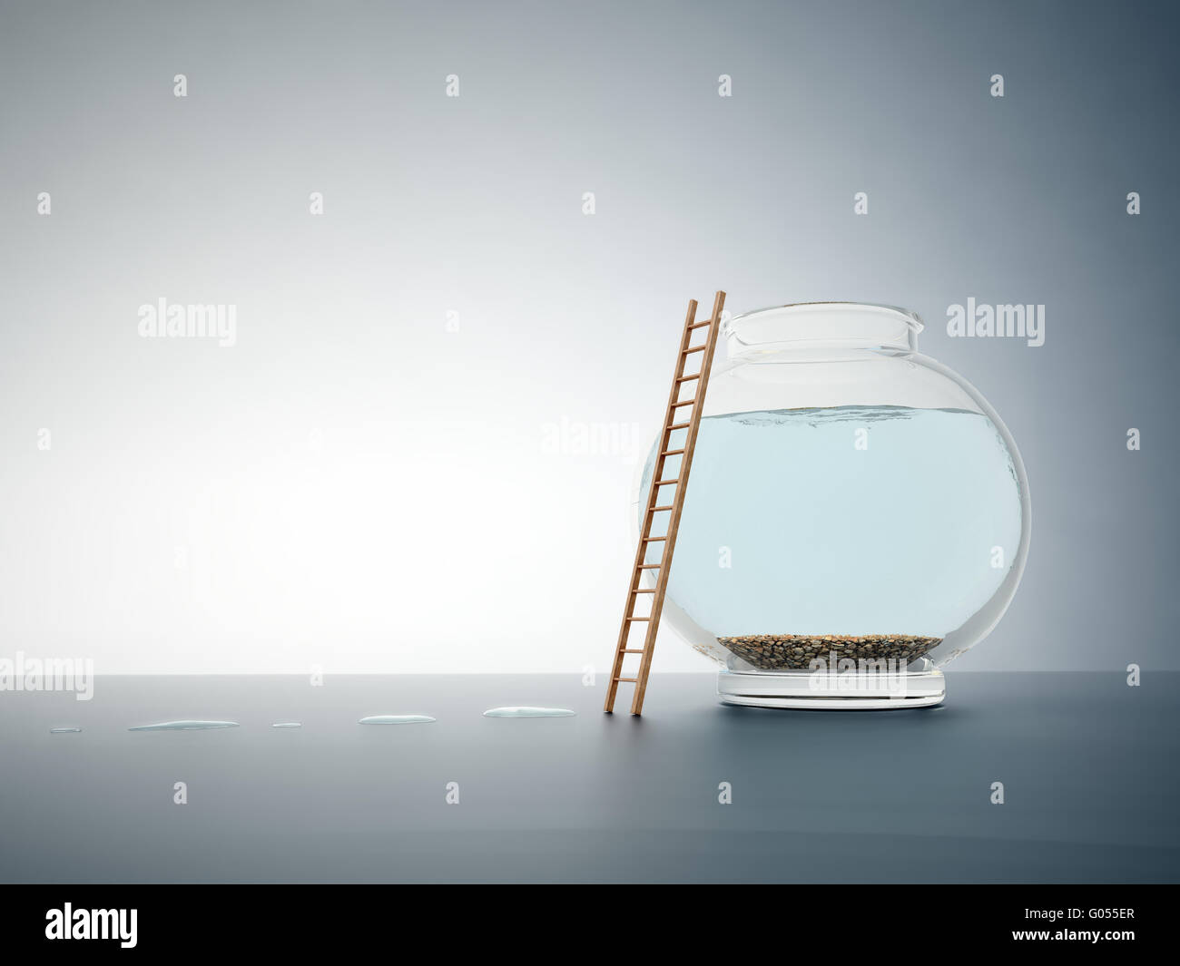 Empty fishbowl with a ladder - independence and freedom concept ...