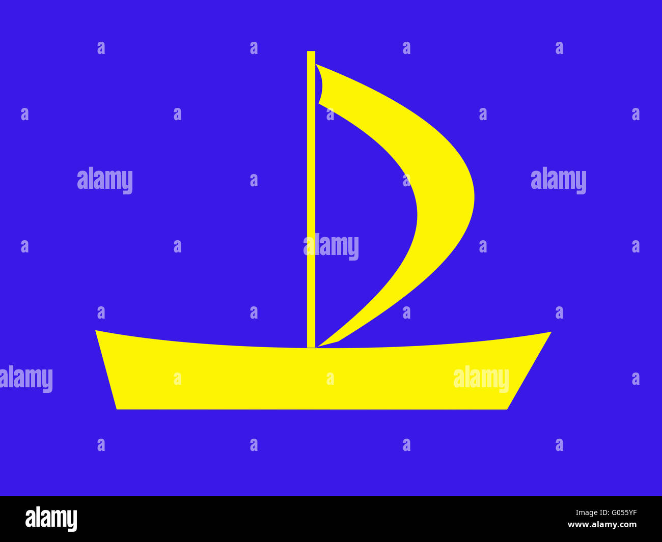 Trade mark with the yellow ship on a blue backgrou Stock Photo - Alamy