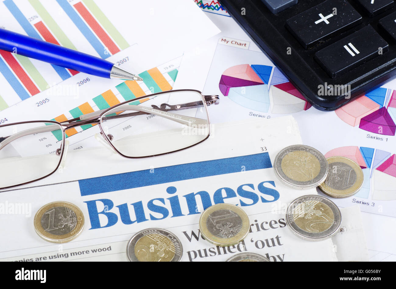 Graphs, charts, business table. The workplace of business people Stock ...