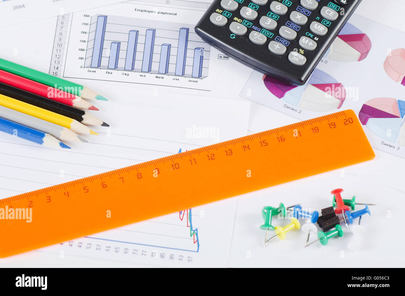Graphs, charts, business table. The workplace of business people Stock ...