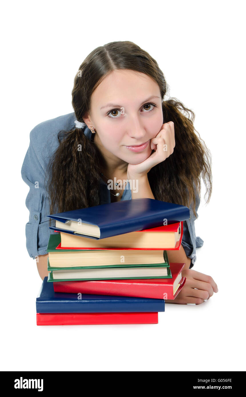 The beautiful girl with books isolated on white Stock Photo - Alamy