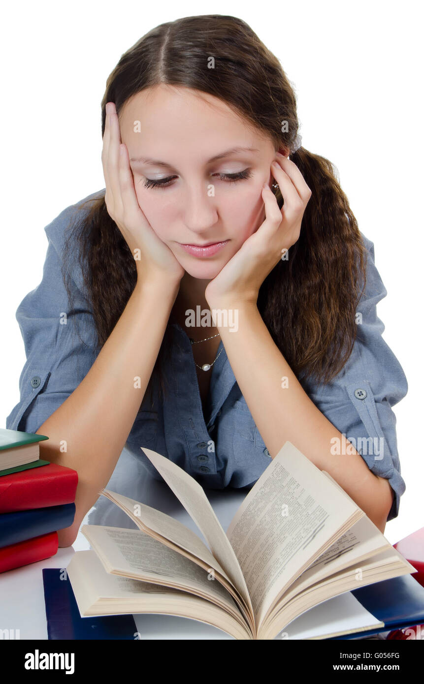 The beautiful girl with books isolated on white Stock Photo - Alamy