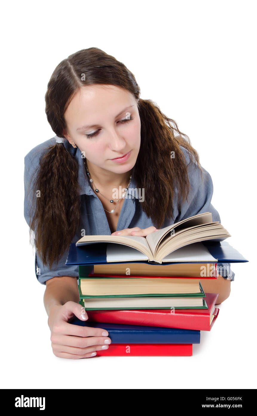 The beautiful girl with books isolated on white Stock Photo - Alamy