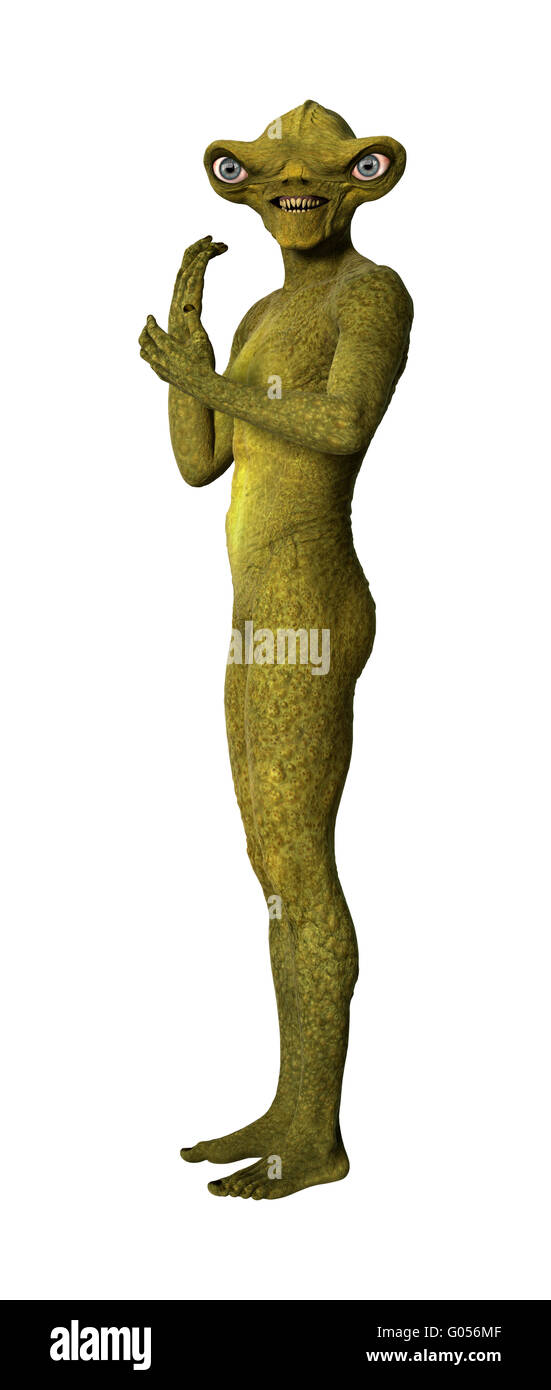 3D rendering of a green alien isolated on white background Stock Photo ...