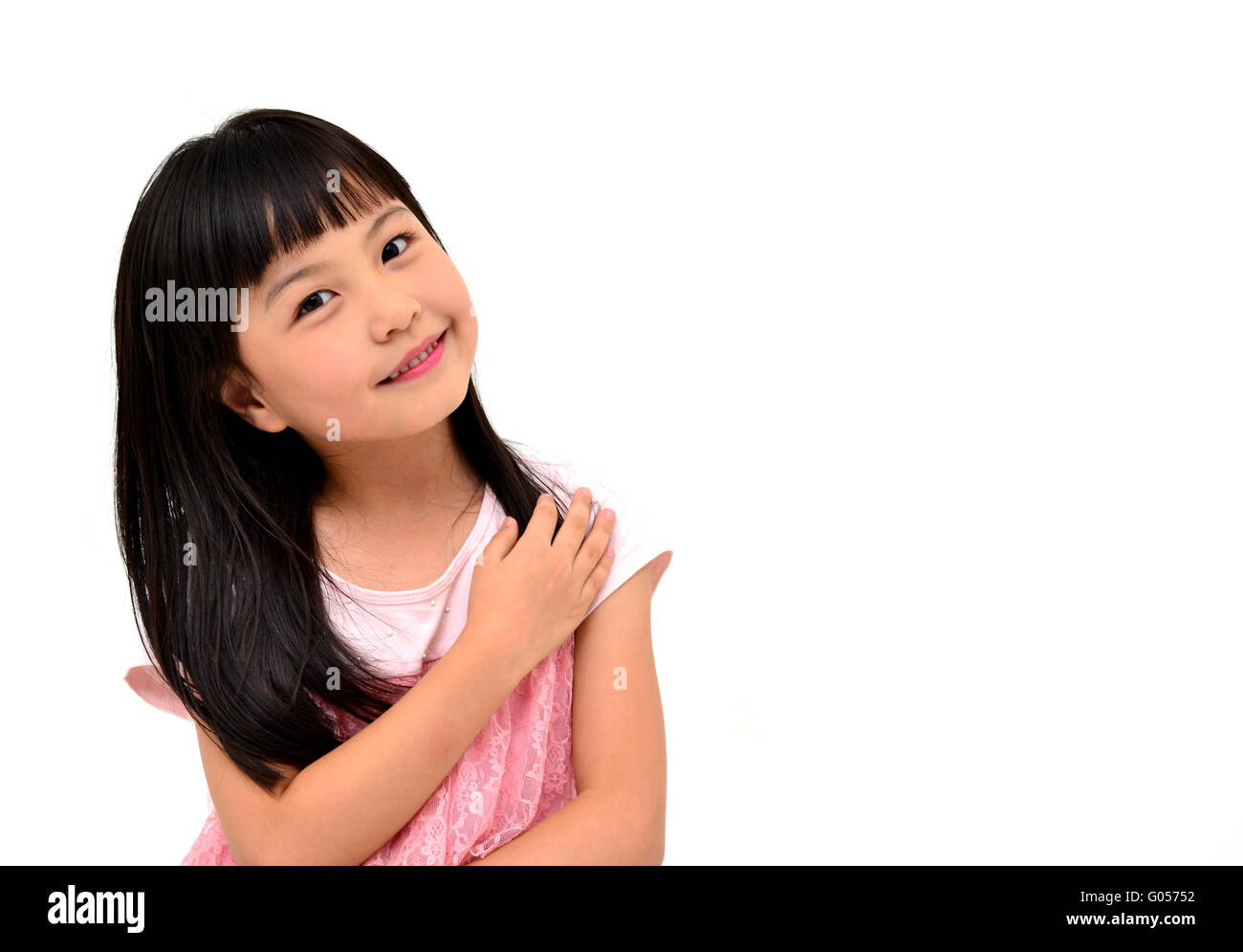 happy little girl on white background Stock Photo - Alamy