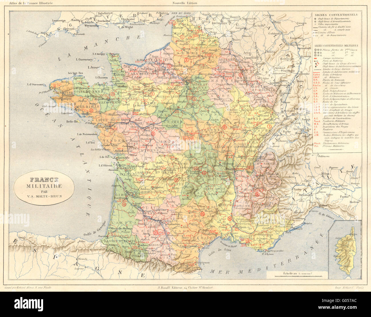 FRANCE: Militaire, 1881 antique map Stock Photo - Alamy