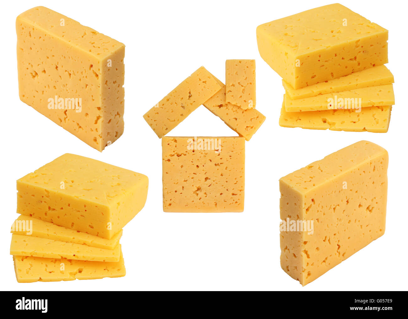 Set pieces of cheese isolated on a white background Stock Photo - Alamy