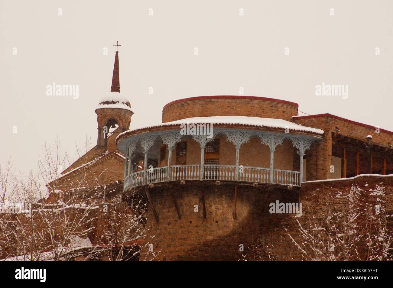 Winter view to covered with snow Tbilisi Old town in misty day Stock ...