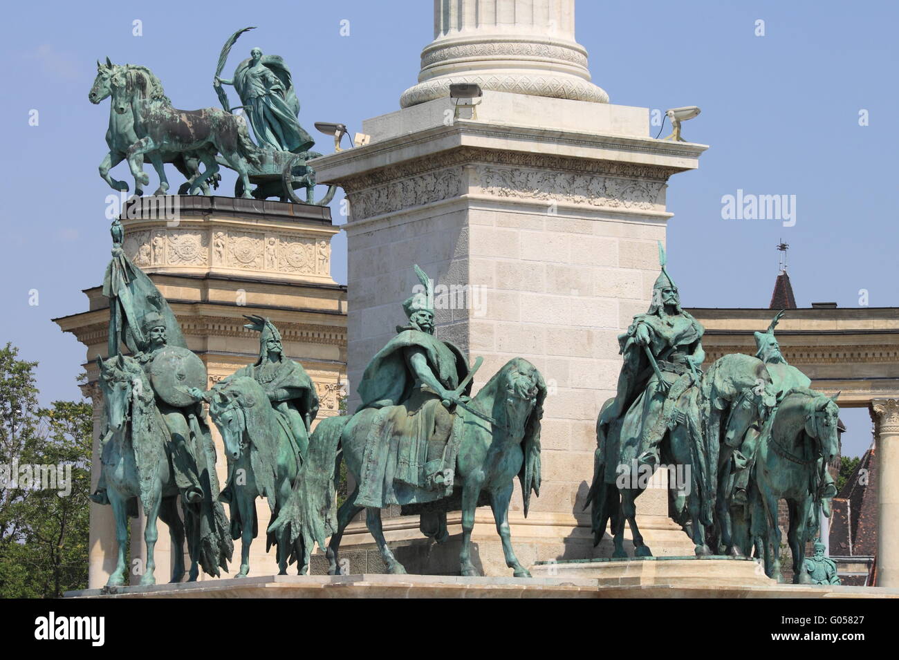 Equestrian statues in Heroes Square of Budapest Stock Photo - Alamy