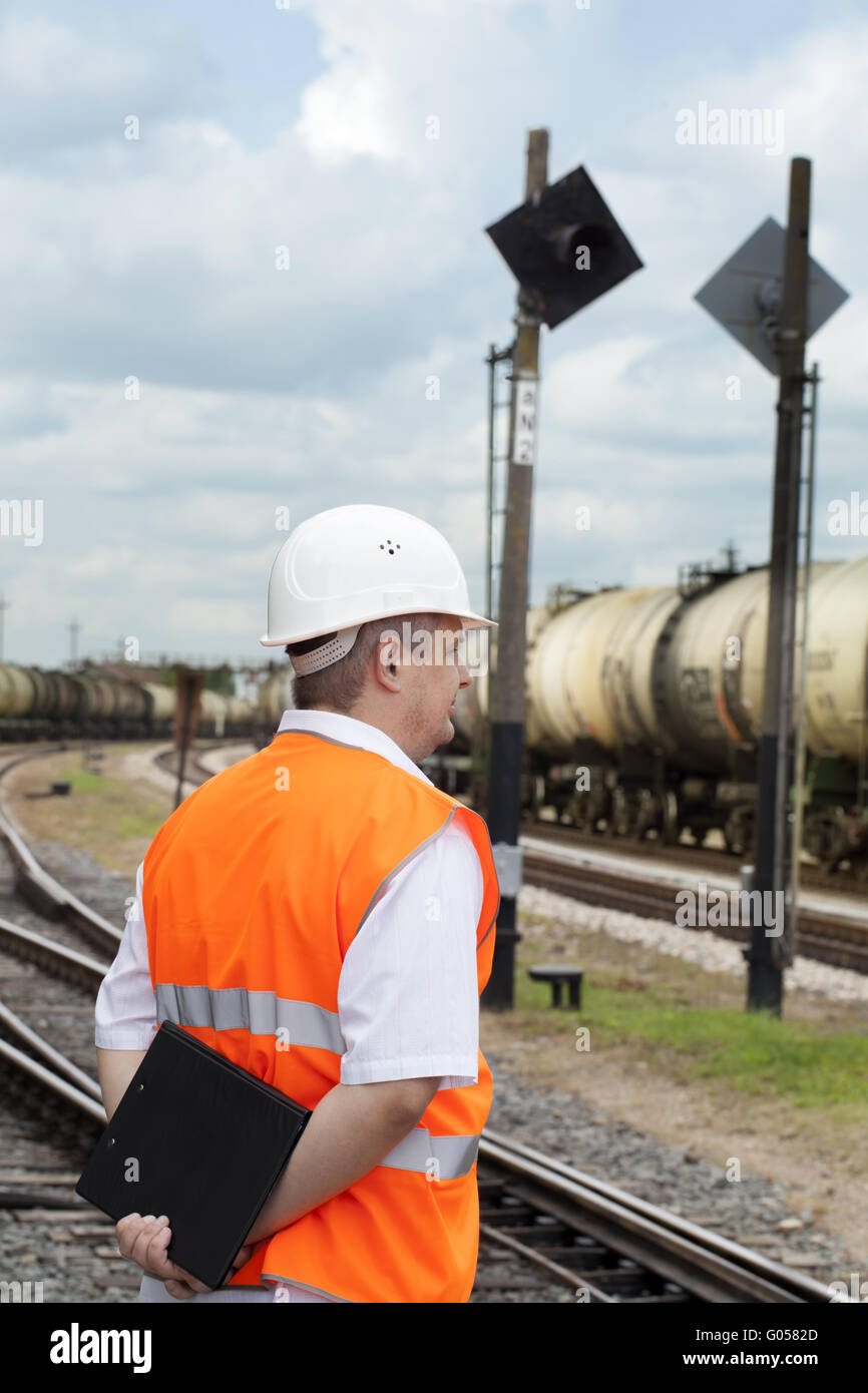 Engineer station near wagons hi-res stock photography and images - Alamy