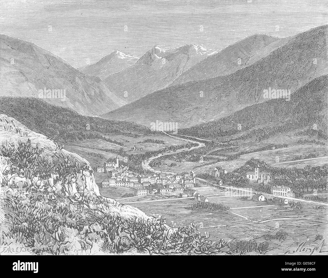 ARIEGE: Ax, antique print 1881 Stock Photo - Alamy
