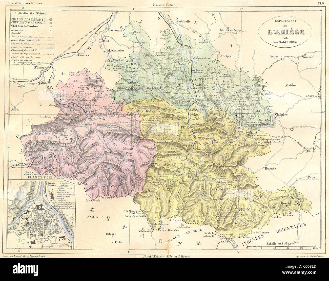 ARIÈGE: Departement de L'Ariege; plan Foix, 1881 antique map Stock ...