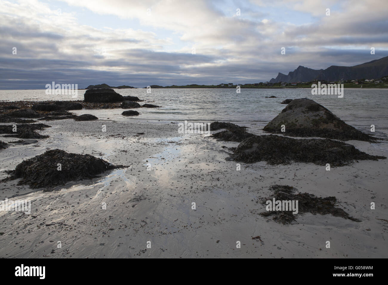 Midsummer night at Seacoast Ramberg, north norway Stock Photo - Alamy