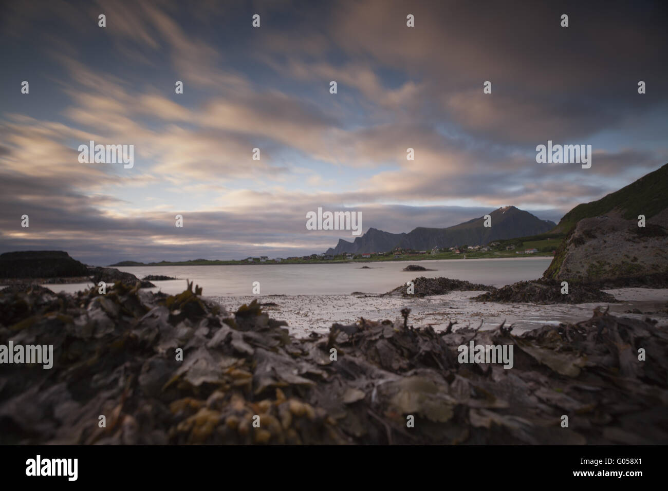 Midsummer night at Seacoast Ramberg, north norway Stock Photo - Alamy