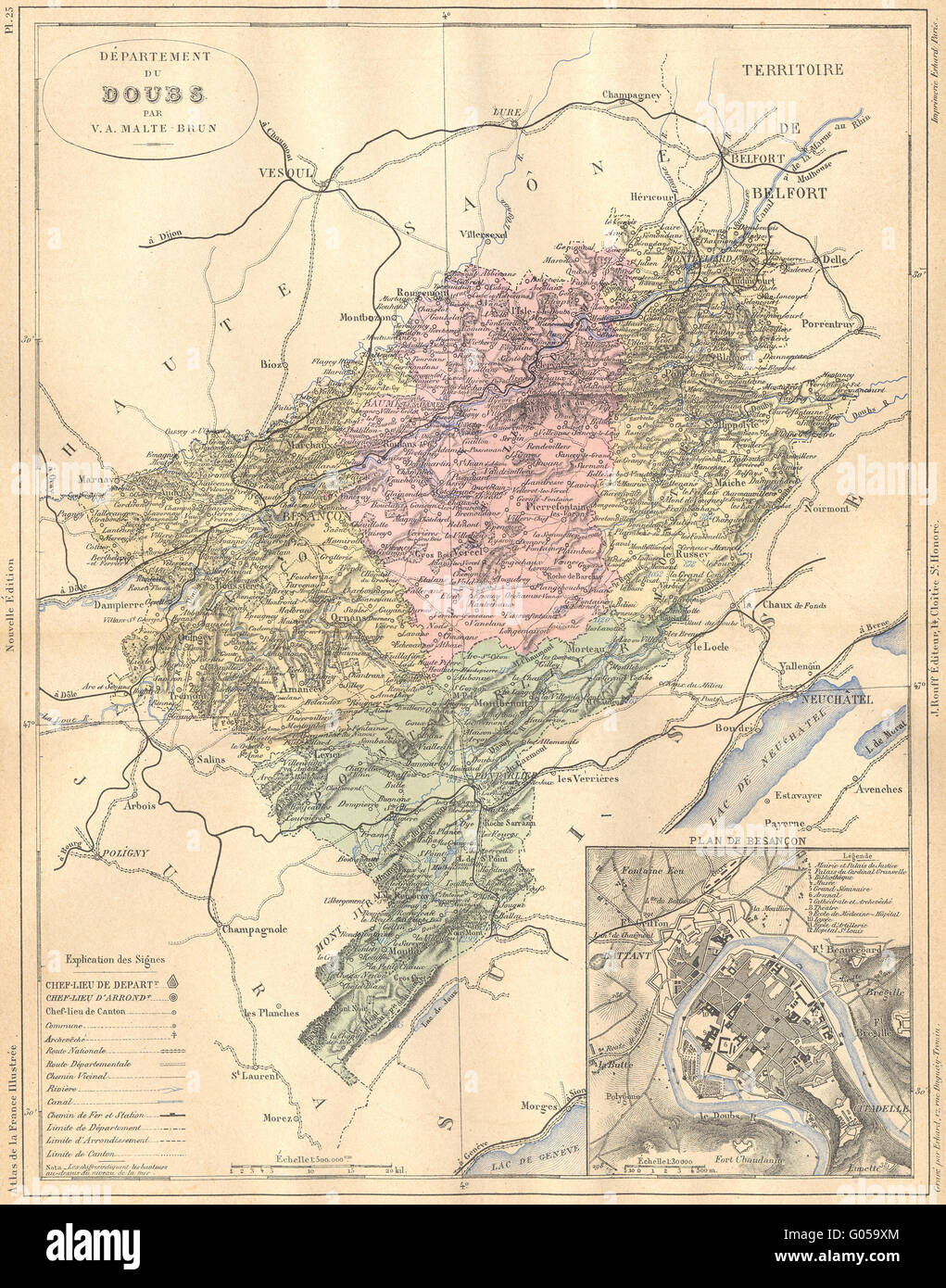 DOUBS: Departement du; plan de Besançon, 1881 antique map Stock Photo ...
