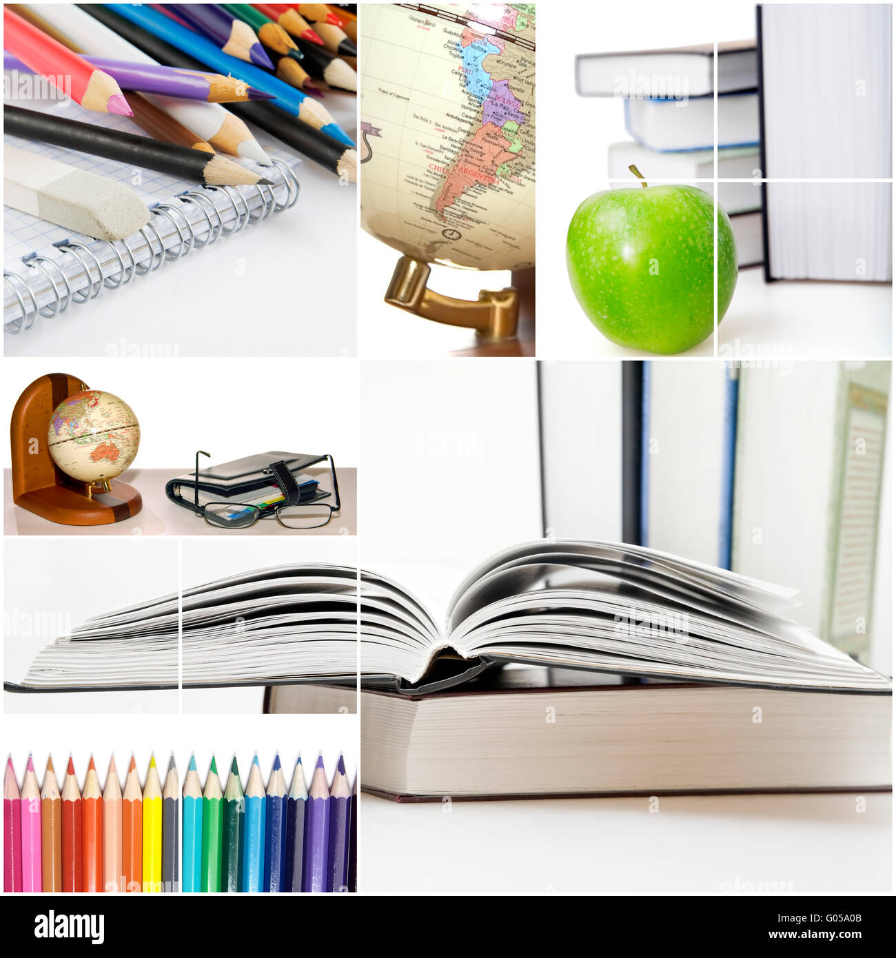 books and pencils and others on white background Stock Photo - Alamy