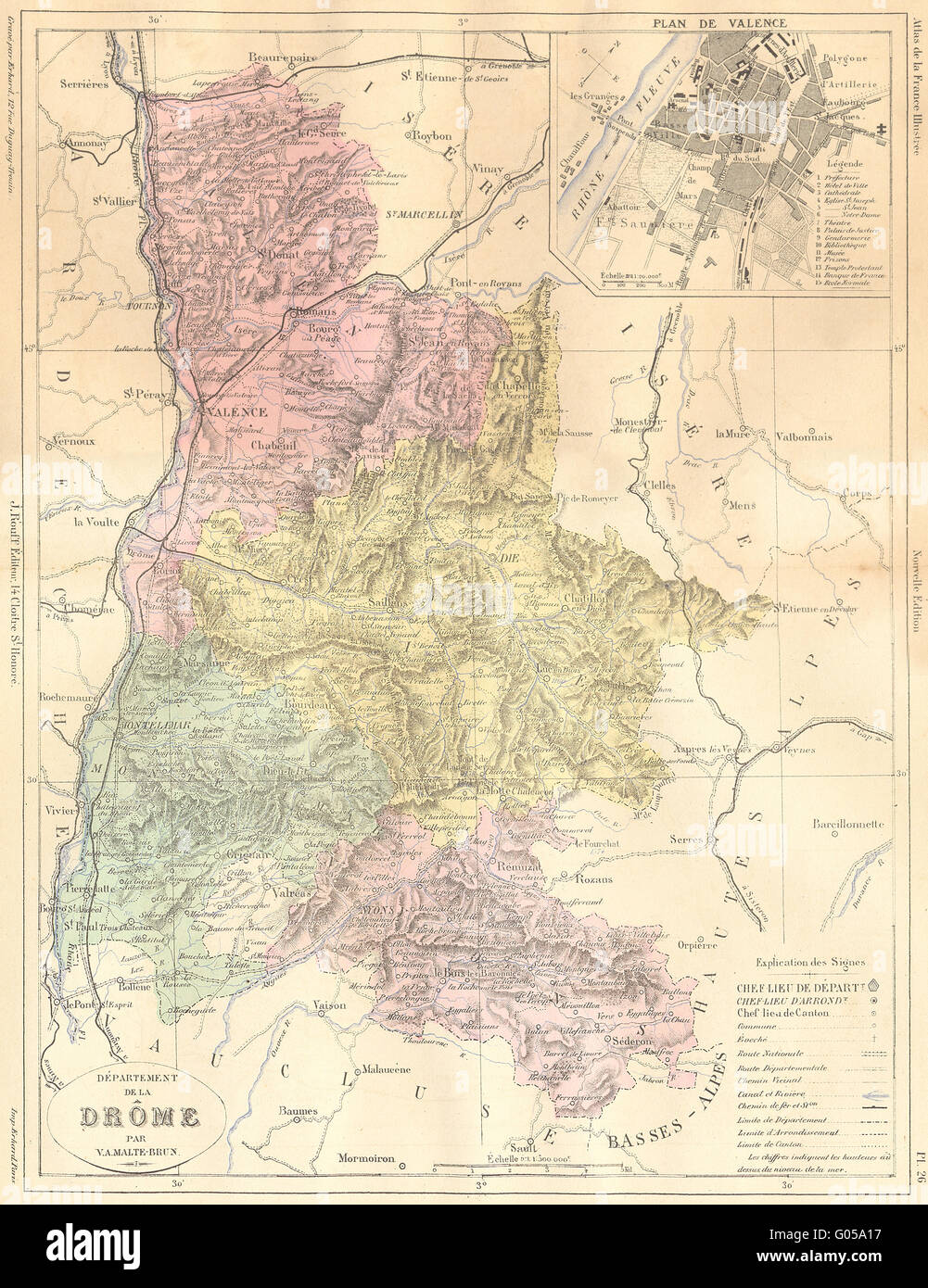 DRÔME: Departement de Drome; plan Valence, 1881 antique map Stock Photo ...