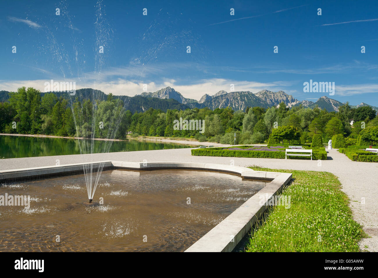 Park at lake Forggensee in Bavaria - Germany Stock Photo - Alamy