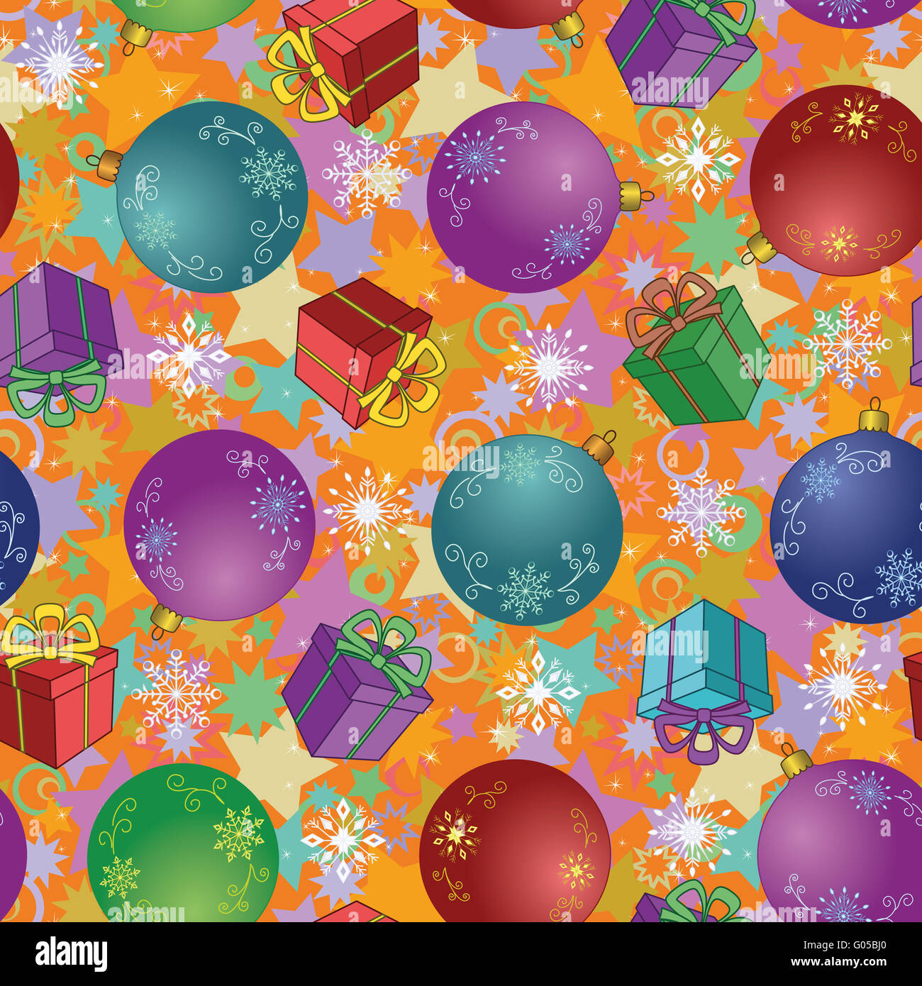Seamless Christmas background, balls and boxes Stock Photo - Alamy