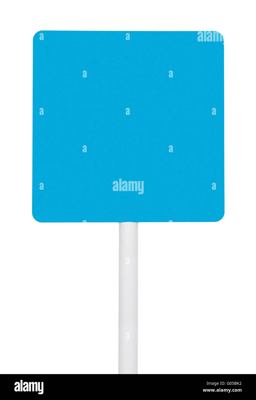 blue square sign on post pole (isolated on white background Stock Photo ...
