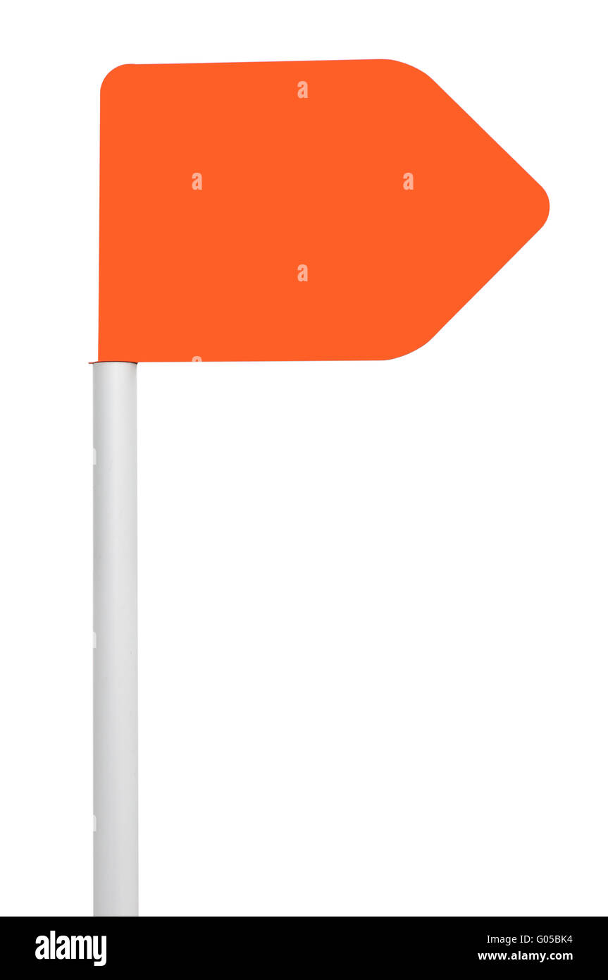 orange directional sign on post pole (isolated on white background ...