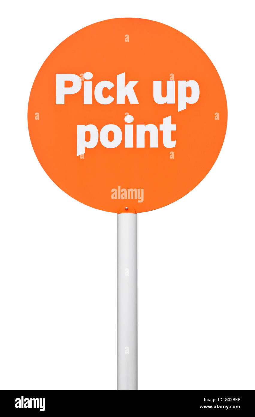 orange pick up point sign on post pole (isolated on white background ...