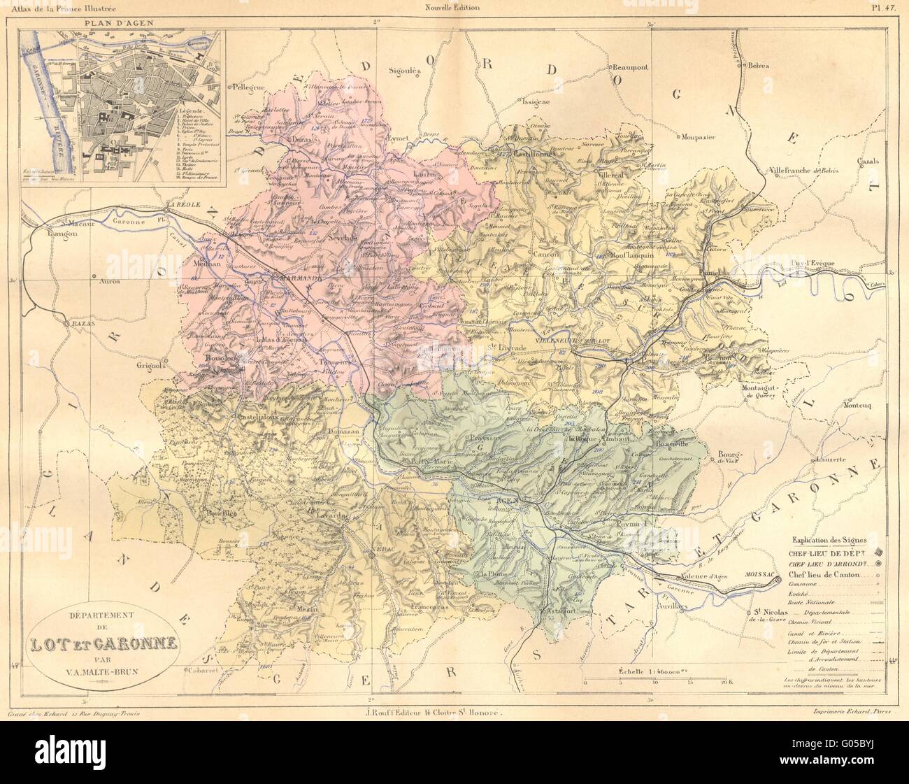 LOT-ET-GARONNE: Departement de; plan D'Agen, 1882 antique map Stock ...