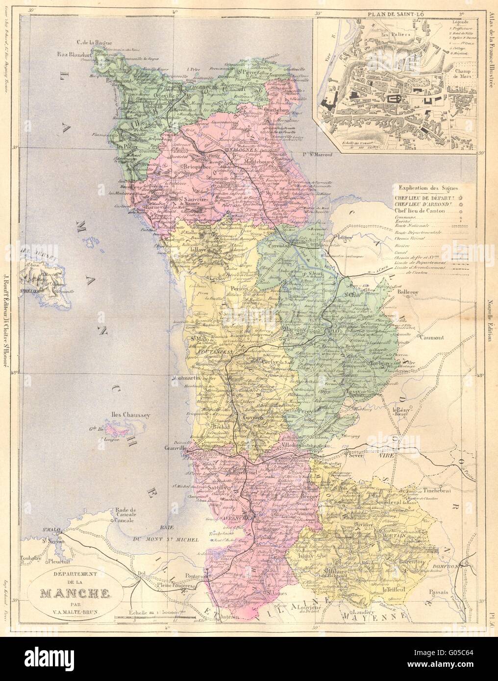 MANCHE: Departement de; plan St-lo, 1882 antique map Stock Photo - Alamy