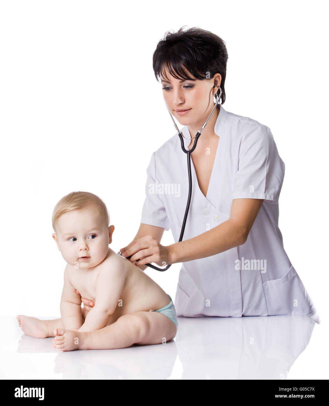 beautiful doctor and baby on a white background Stock Photo - Alamy