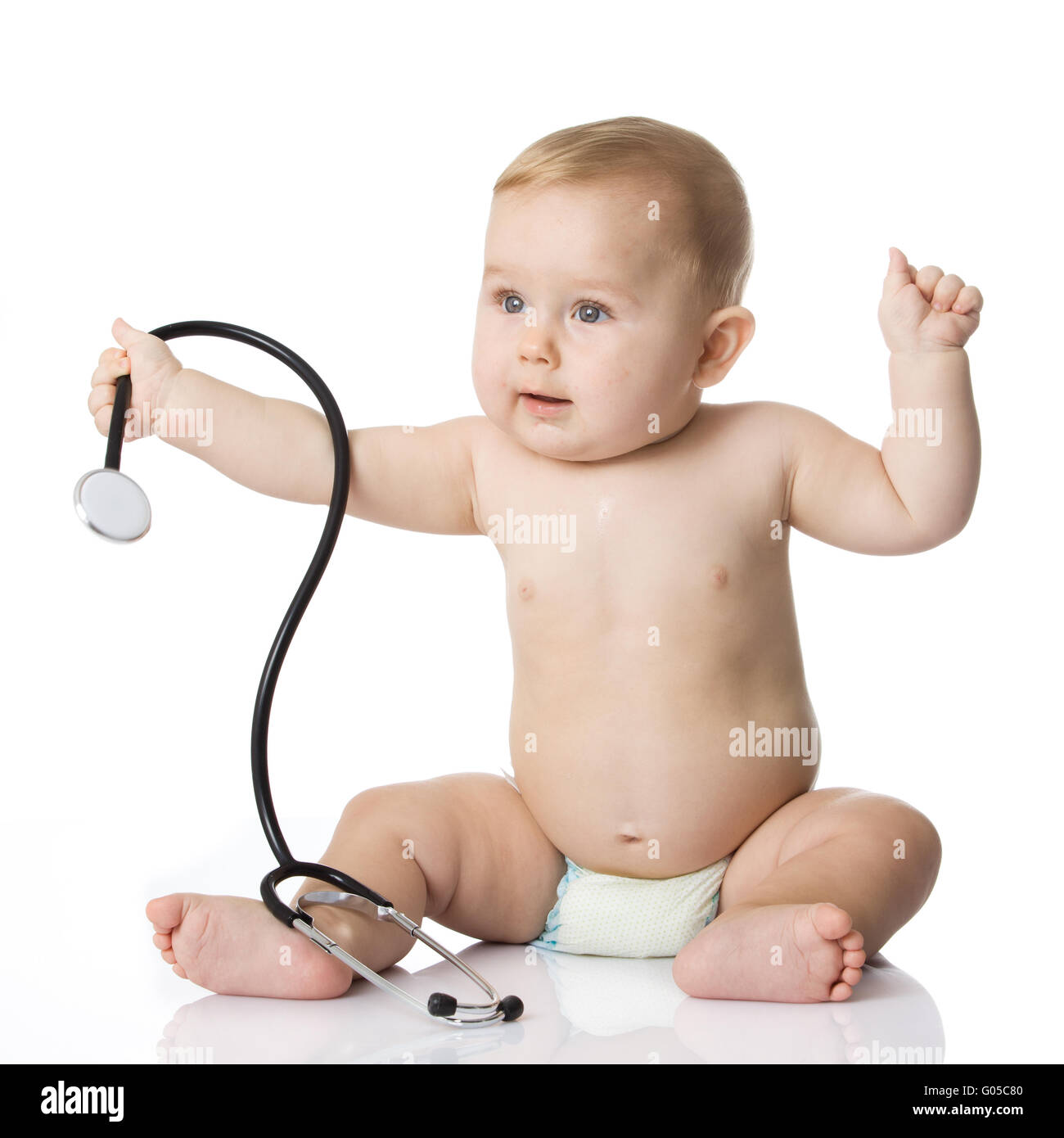 Adorable Baby Boy with stethoscope on white backg Stock Photo - Alamy