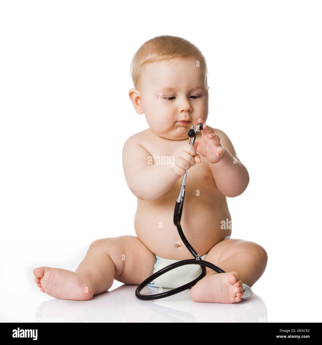 Adorable Baby Boy with stethoscope on white backg Stock Photo - Alamy