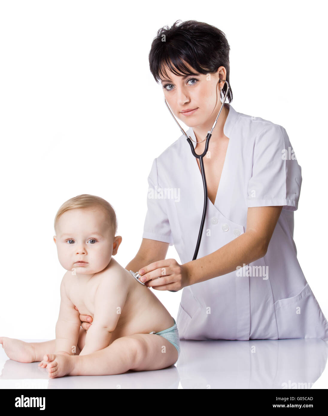 beautiful doctor and baby on a white background Stock Photo - Alamy