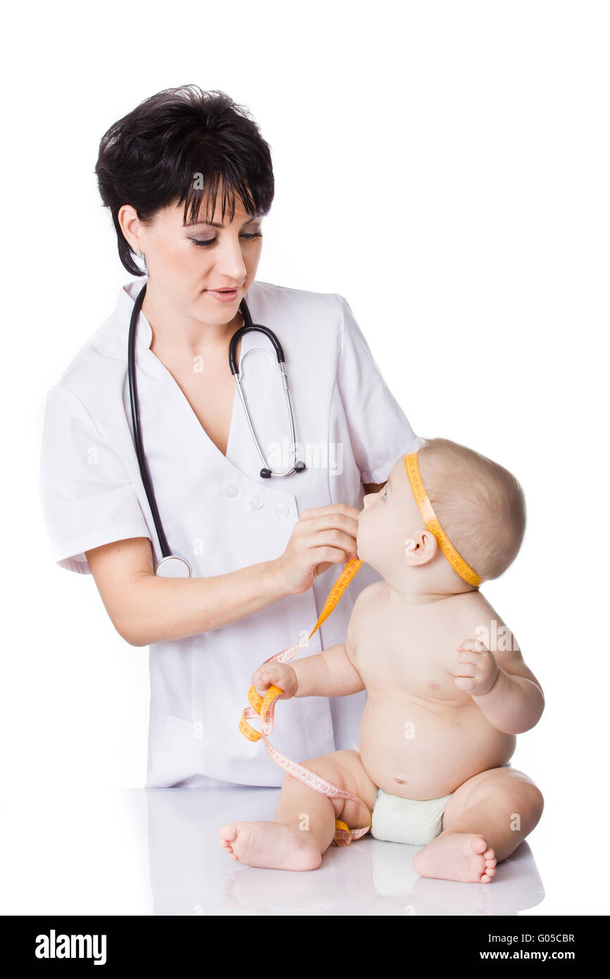 beautiful doctor and baby on a white background. D Stock Photo - Alamy