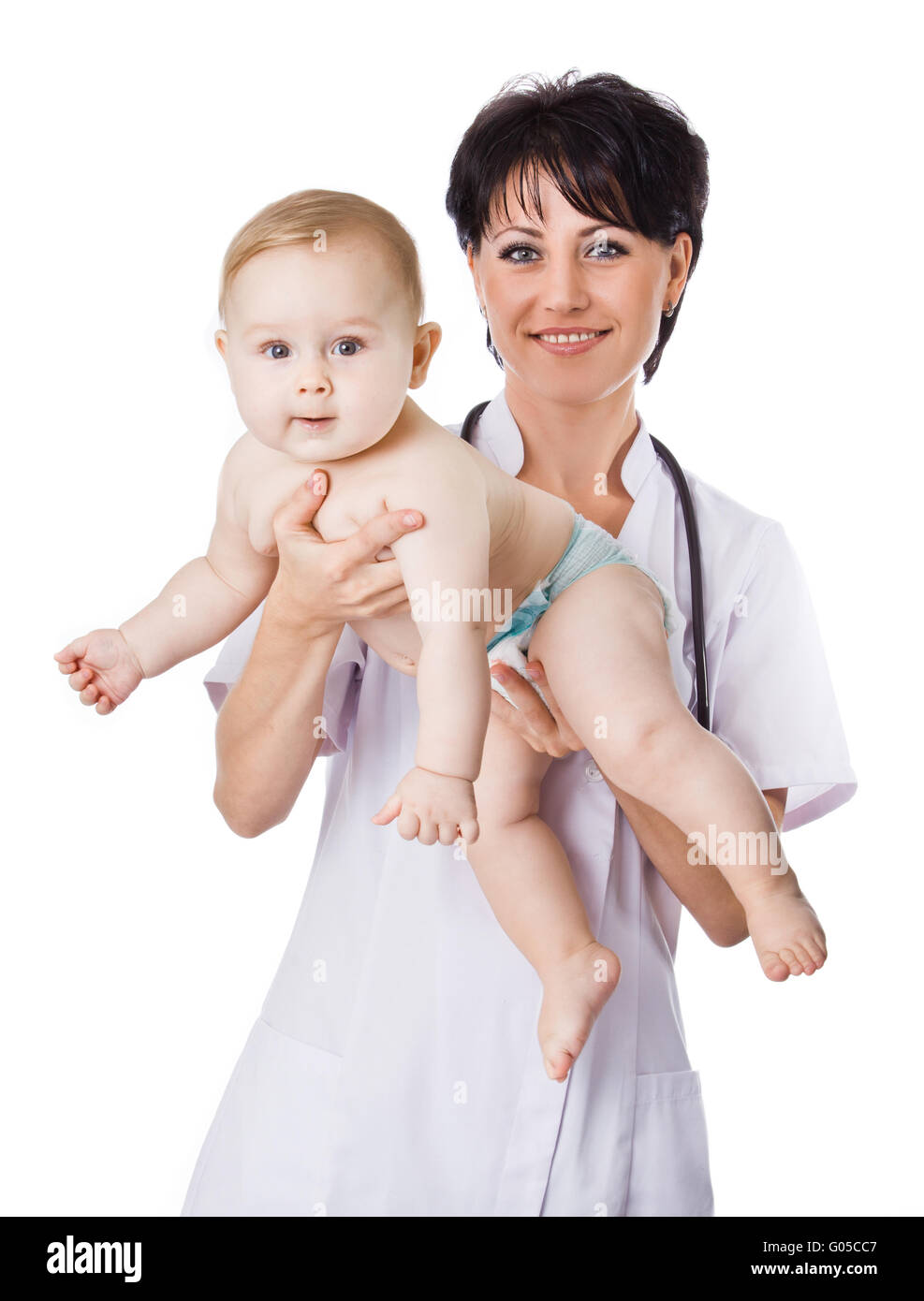 beautiful doctor and baby on a white background Stock Photo - Alamy