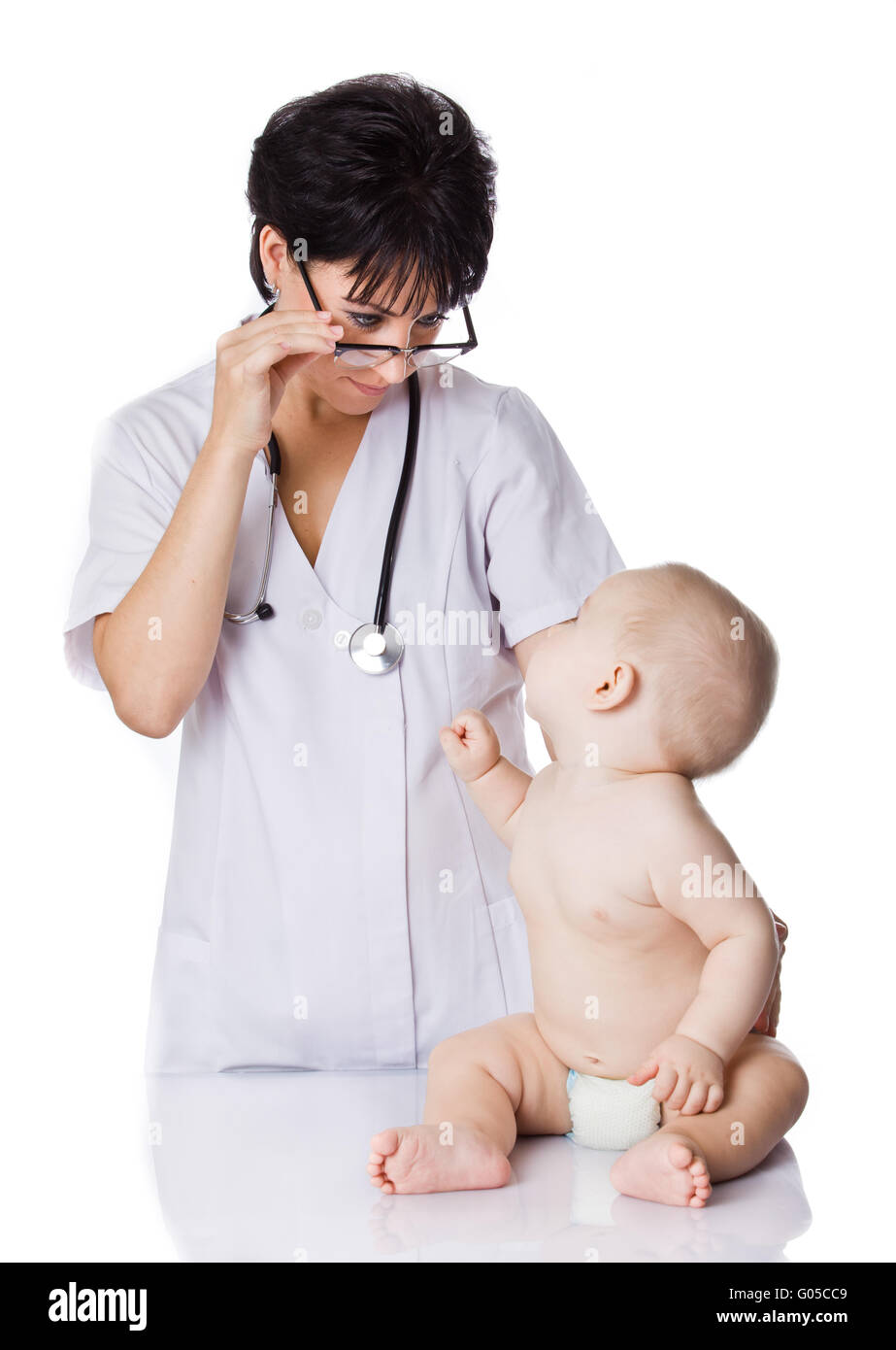 beautiful doctor and baby on a white background Stock Photo - Alamy