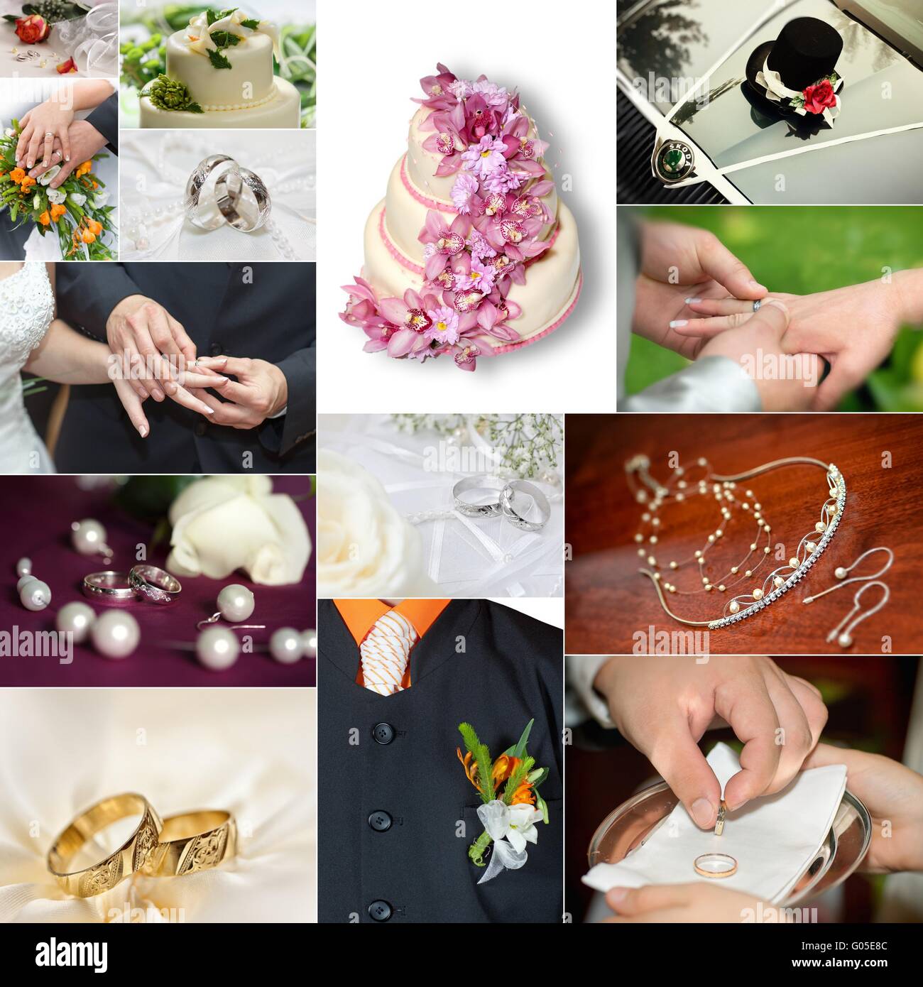 Wedding theme collage composed of different images Stock Photo - Alamy