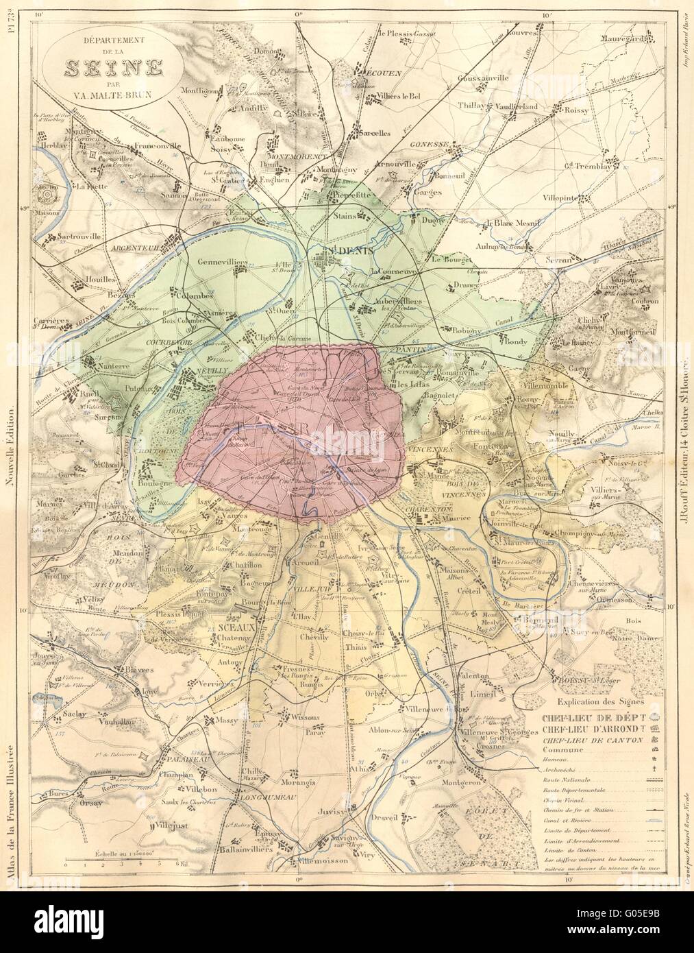 FRANCE: Departement de Seine, 1883 antique map Stock Photo - Alamy