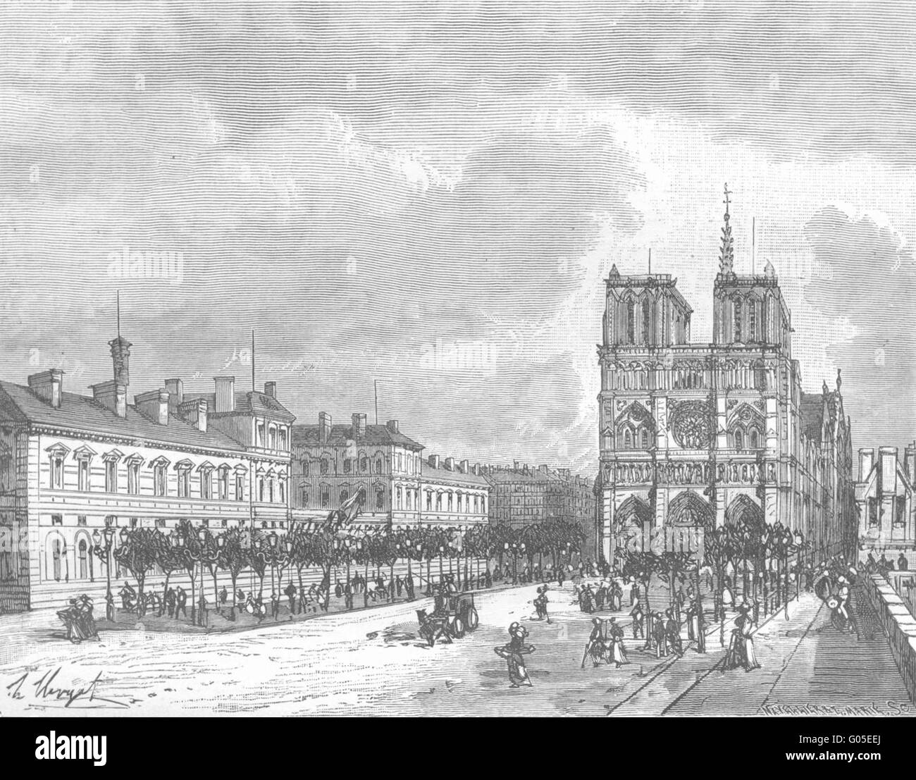 PARIS: Seine: Place Notre-Dame, antique print 1883 Stock Photo - Alamy