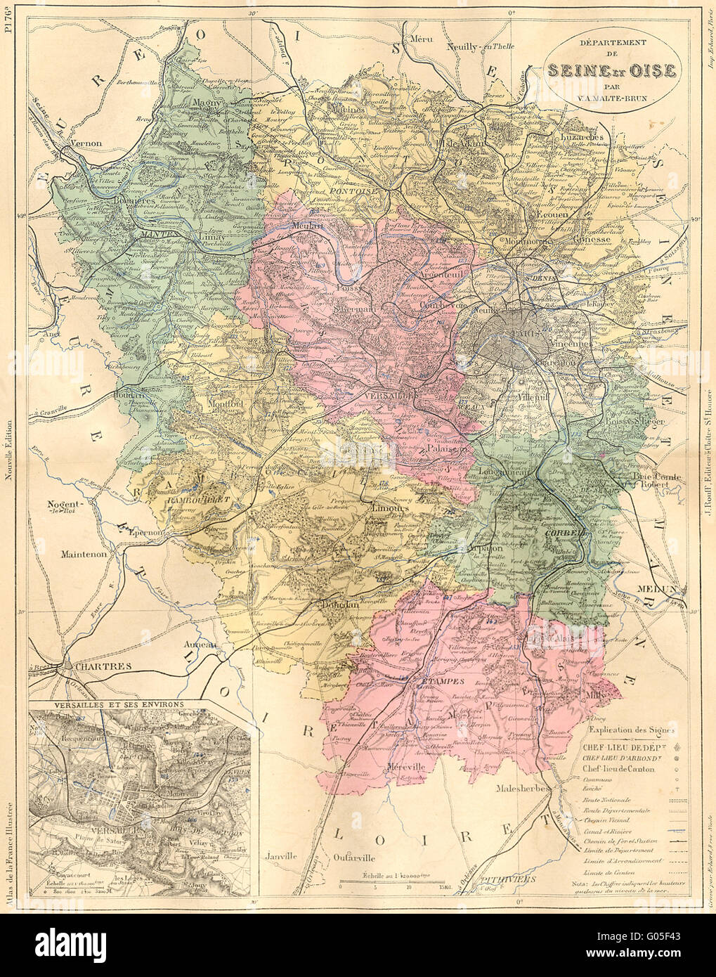 FRANCE: Departement de Seine Oise; Versailles, 1883 antique map Stock Photo - Alamy