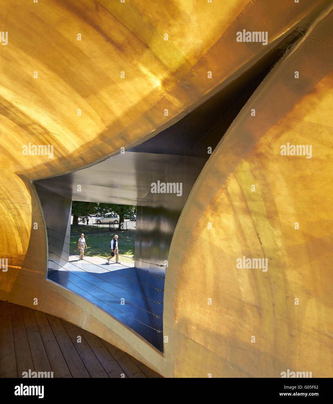 View through angular pavilion window towards park. Serpentine Summer ...